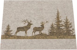 Boltze 4 x Tischset Platzset Hirsch Ludwig Filz beige L&auml;nge 45 cm Tischdekoration Winter Weihnachten