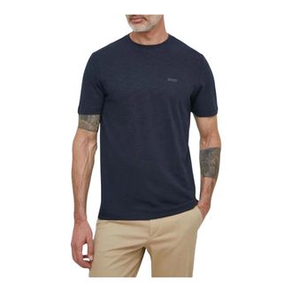 HUGO BOSS Homme, Tops, Bleu, Taille: L T-shirt en Coton M&eacute;lang&eacute; avec Col Rond