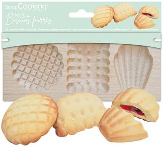 ScrapCooking Moule &agrave; Biscuits Fourr&eacute;s &laquo; Petits Biscuits &raquo; - Moule Bois G&acirc;teaux &agrave; Fourrer de Chocolat, Confiture de Fruits, P&acirc;te &agrave; Tartiner - Sabl&eacute;s Madeleine Coqui