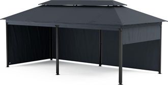Blumfeldt Blumfeldt Grandezza Cortina Tonnelle de Jardin Ext&eacute;rieur 3x6 m - Armature Acier, Toit Polyester R&eacute;sistant, Panneaux Lat&eacute;raux Enroulables, Gris Fonc&eacute;