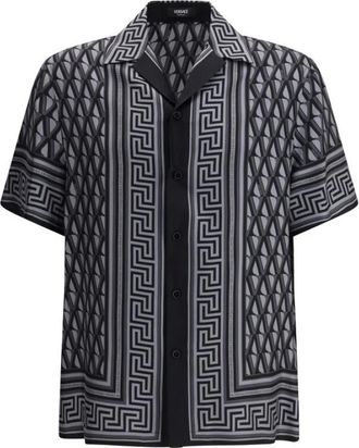 Versace Homme, Chemises, Gris, Taille: M Chemise en soie avec imprim&eacute; V Greca