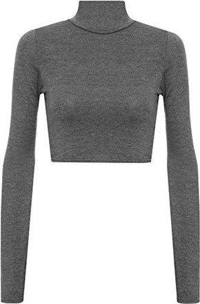 WearAll Haut Court à Manches Longues avec Un col roulé - Hauts - Femmes - Gris Foncé - 36-38