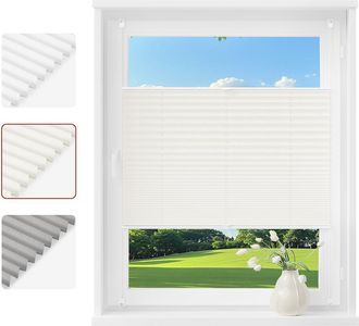 Woltu Plissee ohne Bohren Klemmfix Faltrollo Jalousie Creme 60x130cm (BxH), Plisseerollo Crushed Optik Sichtschutz und Sonnenschutz Easyfix lichtdurchl&auml;ssig