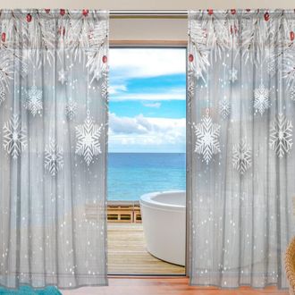 Alaza Durchsichtiger Voile-Vorhang, Schneeflocke, Polyester-Material f&uuml;r Schlafzimmer, Dekoration, Zuhause, T&uuml;rdekoration, K&uuml;che, Wohnzimmer, 2 Paneele, 213