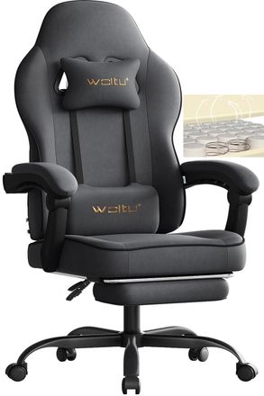 Woltu Gaming Stuhl Stoff mit Bequemlichkeit Federunterlage, Kühl im Sommer, Gamer Chair Sessel Hohe Belastbarkeit ergonomischer mit Kopfkissen, Lendenkissen