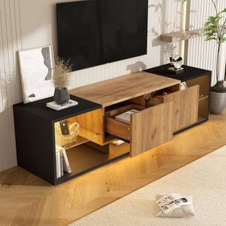 Suky Brand 3 Tier TV Console Cabinet for TV, modernes TV-Konsolen-Entertainment-Center mit Glasplatten-Aufbewahrungsplattform und 2 Schubladen, TV Stand, geeigne