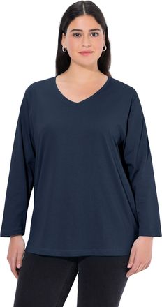 Ulla Popken Damen Basic-v-shirt, Langarmshirt, Blauschwarz, 54-56 EU