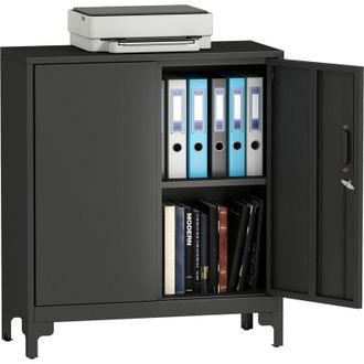 HOMCOM Armoire de bureau - HOMCOM - 2 niveaux - 2 portes verrouillables - m&eacute;tallique - 80 x 35 x 91 cm - noir