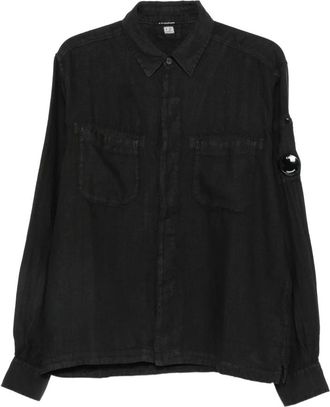 C.P. Company C.p. Company, Homme, Chemises, Noir, Taille: XL Chemise &agrave; Manches Longues en Lin avec Boutons et Lens