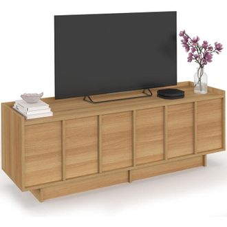 IDMarket Meuble TV 140 cm ROSIE 3 portes fa&ccedil;on h&ecirc;tre design minimaliste