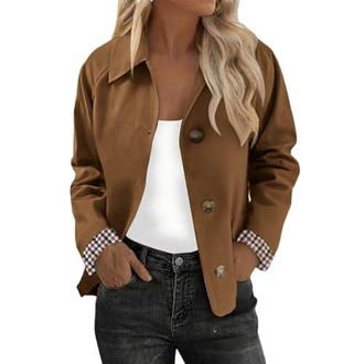 Generic Trench-coat court pour femme, doublure à carreaux, simple boutonnage, confortable, veste courte, coupe-vent, vêtement dextérieur décontracté, manteau 