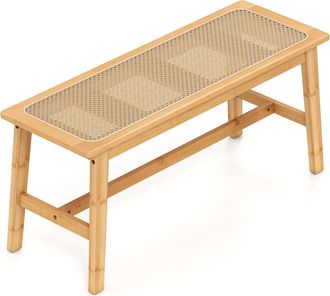 Giantex Sitzbank aus Bambus & Rattan, Sitzbank Flur ohne Lehne, K&uuml;chenbank Esszimmerbank bis 300 kg belastbar, Essbank Esstisch Bank 100 cm Lang, Holzbank Ein