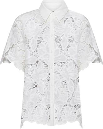 Silvian Heach Femme, Blouses et Chemises, Blanc, Taille: 38 FR Chemisier avec d&eacute;tails ornementaux et manches courtes