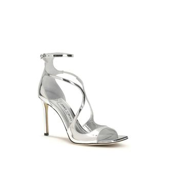 Jimmy Choo London Womens Azia Heel Sandal Silver Calf Leather Bos