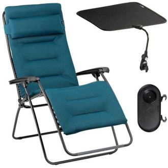 Lafuma Mobilier Ensemble Fauteuil Relax Transat Jardin - Chaise Longue Matelass&eacute; Xl Avec Ombrelle Et Porte-gobelet - Rsx Clip Xl - Aircomfort - Noir Acier - Lafuma