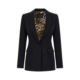 Roberto Cavalli Taillierter Blazer mit Animal-Print-Futter - - Jackets - Damen - Schwarzk - 2XL
