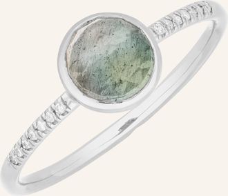Leaf Ring Labradorit Aus 14 Karat Wei&szlig;gold Mit Diamanten silber
