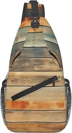 Generic Sacoche Homme Bandouliere Planche en bois vintage color&eacute;e Durable Sling Sac &agrave; Bandouli&egrave;re Casual Sac &agrave; Dos Militaire pour Voyage Homme Cyclisme