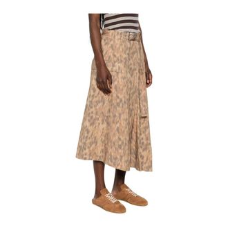 Ganni Gestreifter Midirock mit G&uuml;rtel - - Skirts - Damen - Beige - M