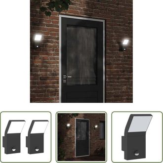 vidaXL Bewegungsmelder - LED-Au&szlig;enwandleuchten mit Sensor 2 Stk. Schwarz Aludruckguss