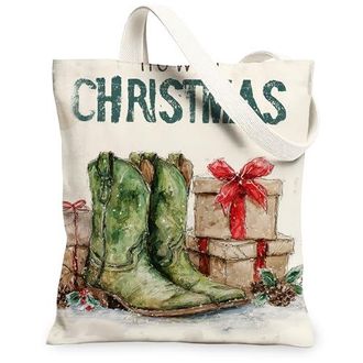 Generic Sacs fourre-tout en toile rustiques vintage de No&euml;l, sacs de courses r&eacute;utilisables, l&eacute;gers et lavables, vert, 13x15 Inch