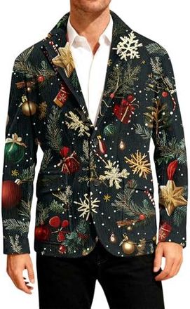 Generic Veste de costume pour homme - Costume de Noël pour homme - Avec imprimé de Noël - En matériau confortable - Avec boutonnière - Pour les occasions fest