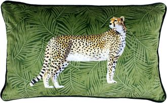 Riva Paoletti Riva Paoletti Cheetah Wald Kissenbezug - Gr&uuml;n - Palm-Blatt-Entwurf - Velvet Gef&uuml;hl Stoff - Piped Edges - Maschinenwaschbar - 100% Polyester - 30 X 50 