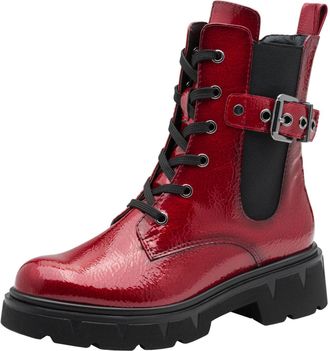Marco Tozzi Damen Stiefeletten zum Schn&uuml;ren mit Schnalle Blockabsatz, Rot (Dk.Red Pat.), 37 EU