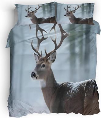 Generic Hirsch Bettw&auml;sche 180x200 Winter Bettw&auml;sche Set, 3D Bettbezug Set Weich Microfaser Bettbez&uuml;ge 3 Teilig Sika-Hirsch Wendebettw&auml;sche f&uuml;r Doppelbett, mit