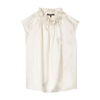 Luisa Cerano Chemisier en soie avec col ruch&eacute; et d&eacute;coupe asym&eacute;trique - Femme - Blouses et Chemises - Beige - Taille: 42 FR