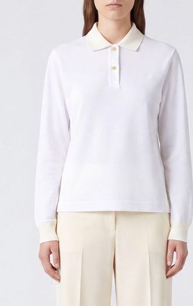 Jil Sander Polo &agrave; manches longues en coton avec bordures et col contrastants