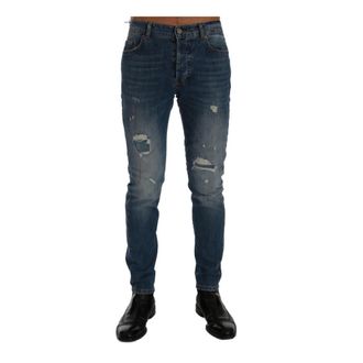 Frankie Morello Slim Fit Logo Jeans Blaue Waschung - - Jeans - Herren - Blau - W40