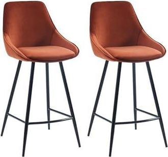 Vente-Unique Lot de 2 tabourets de Bar - Velours - Terracotta - MASURIE