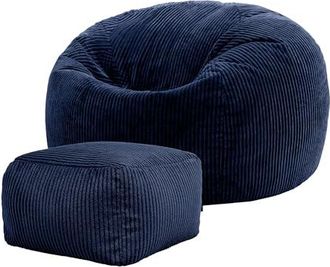 Icon Brand Kingston Sitzsack mit Hocker Cord, Dunkelbrau, Sitzsack Erwachsene mit Füllung, Bean Bag, Cord Sessel, Lounge Sessel, Lounge Stuhl, Schlafzimmer, Wohn