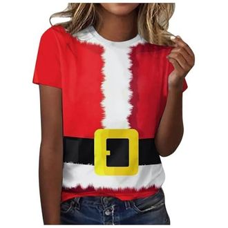 Generic T-shirts de Noël pour femme - Imprimé flocon de neige à manches courtes - Tunique décontractée ample à col rond - Motif arbre de Noël - Joli chemisier
