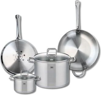 Fackelmann ELO 9509050 Batterie de cuisine 4 pi&egrave;ces, Ensemble de 2 Po&ecirc;les de cuisson 28 et 32 cm et 2 faitouts 16 et 26 cm Elo Profi Citrin, inox, induction