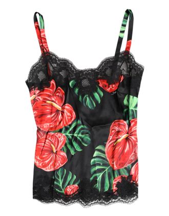 Dolce & Gabbana Floral Silk Lace-Trimmed Tank Top - Black