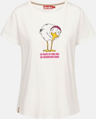 Derbe Derbe T-Shirt Br&ouml;tchenm&ouml;we Damen Wei&szlig; GOTS Organic