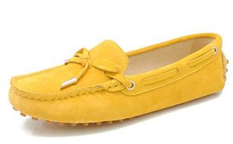 Minitoo Chaussures de Conduite Décontractées pour Femme avec Noeud en Daim Loafers Mocassins Chaussures de Bateau Jaune EU 38