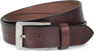 styleBREAKER Unisex Rindsleder G&uuml;rtel Unifarben mit gemaserter Oberfl&auml;che und geb&uuml;rsteter Schnalle, k&uuml;rzbar 03010126, Farbe:Dunkelbraun, Gr&ouml;&szlig;e:105cm