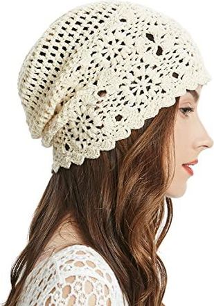 ZLYC Bonnets Printemps Automne Bonnet Souple au Crochet Fait Main pour Femmes(Uni Beige)