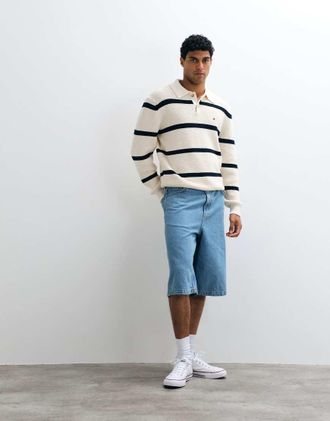 Tommy Hilfiger Rugbyshirt mit Waffelstrick in Cremewei&szlig;