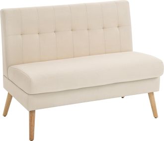 HOMCOM Sofa 2 Sitzer Couch mit Leinenoptik, Getuftete Rückenlehne Kleine Polstersofa Modern 118 cm Gepolstert Doppelsofa mit Holzbeine für Wohnzimmer, Kleine