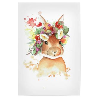artboxONE Poster 30x20 cm Floral Flower Rabbit hochwertiger Design Kunstdruck - Bild hase aquarell Blumen