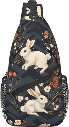 Generic Sacoche Homme Bandouliere Motif animal lapin mignon R&eacute;glable Sling Bag Polyester Crossbody Bag pour Homme &eacute;cole Camping