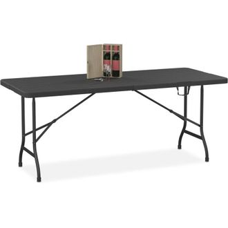 Relaxdays Gartentisch, klappbar, hbt: 73 x 180 x 74 cm, Kunststoff, Stahl, wetterfest, Holzoptik, Campingtisch, schwarz - Relaxdays