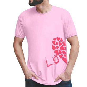 Generic T-shirt &agrave; manches courtes imprim&eacute; pour la Saint-Valentin 2026 pour hommes et femmes, haut &eacute;l&eacute;gant pour jeunes, rose, XXL