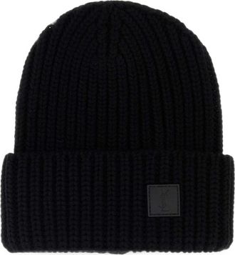Saint Laurent Ribbed-knit Logo-patch Beanie Hat