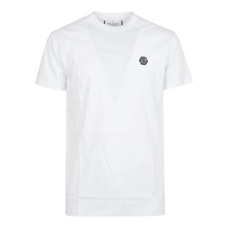 Philipp Plein Homme, Tops, Blanc, Taille: XL T-Shirt Col Rond Hexagone
