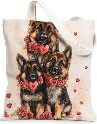 Generic Sac fourre-tout en toile motif chien berger allemand pour faire du shopping 33 x 38,1 cm, sac &agrave; bandouli&egrave;re amusant et r&eacute;utilisable pour femme, peintu
